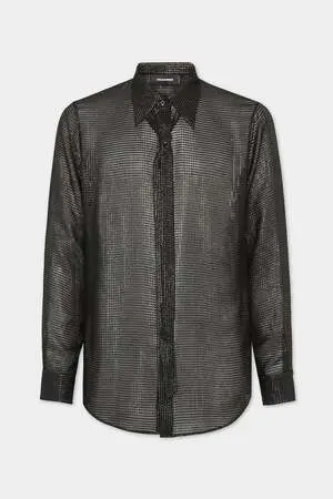 Dsquared2 Metallic Striped Silk Shirt With Neck Tie - Black