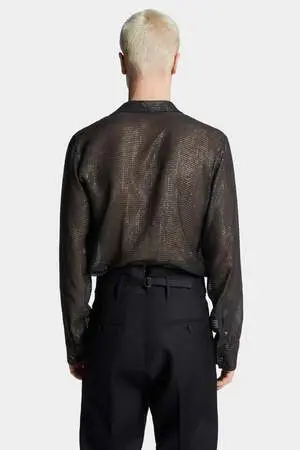 Dsquared2 Metallic Striped Silk Shirt With Neck Tie