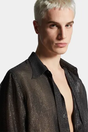 Dsquared2 Metallic Striped Silk Shirt With Neck Tie