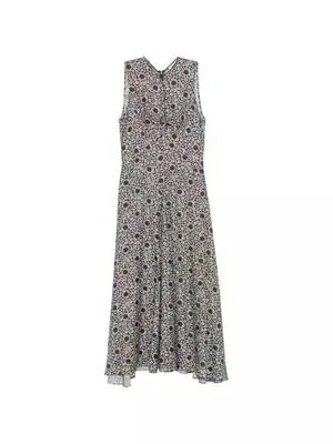 Sandro Floral Print V-neck Sleeveless Pleated Midi Dress