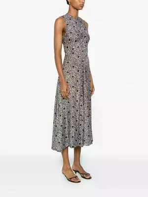 Sandro Floral Print V-neck Sleeveless Pleated Midi Dress