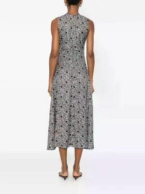 Sandro Floral Print V-neck Sleeveless Pleated Midi Dress