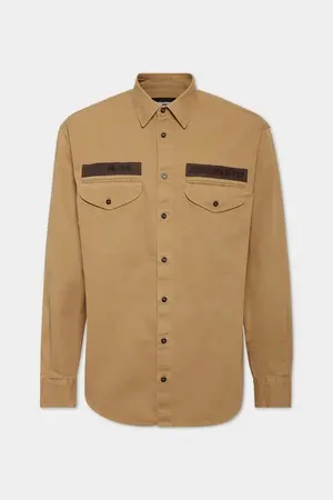 Dsquared2 Military Shirt With Embroidered Patches - Beige