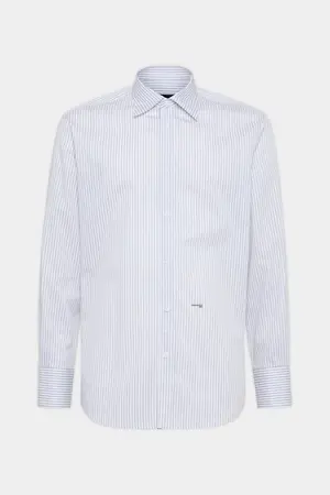 Dsquared2 Striped Cotton Shirt With Micro Logo Print - Blue