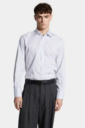 Dsquared2 Striped Cotton Shirt With Micro Logo Print - Blue