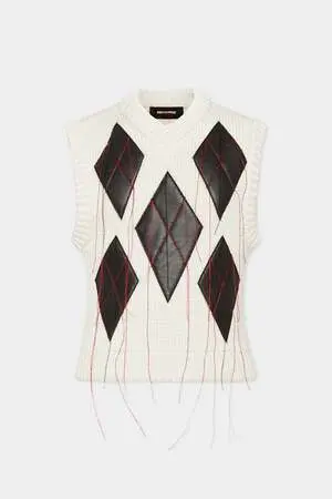 Dsquared2 Magliano X Leather Argyle Knit Vest - Black