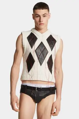 Dsquared2 Magliano X Leather Argyle Knit Vest