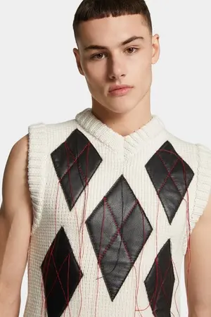 Dsquared2 Magliano X Leather Argyle Knit Vest