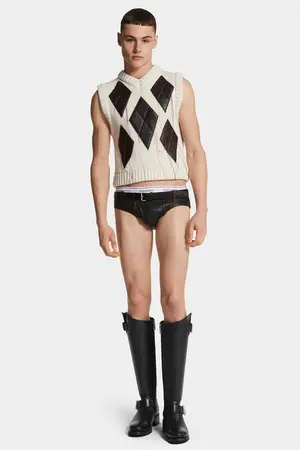 Dsquared2 Magliano X Leather Argyle Knit Vest