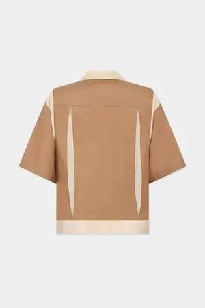 Dsquared2 Embroidered Pocket Silk Bowling Shirt - Beige