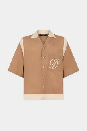 Dsquared2 Embroidered Pocket Silk Bowling Shirt - Beige