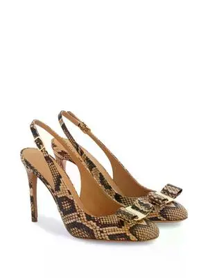 FERRAGAMO Vara Bow Snakeskin Slingback Stilettos - Neutrals