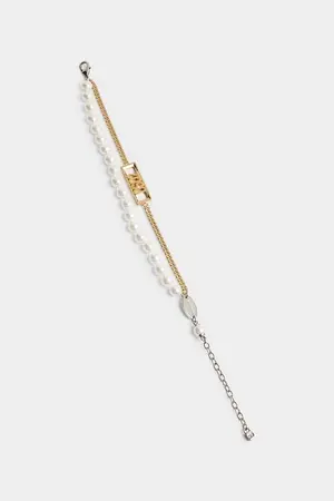 Dsquared2 Layered Chain And Pearl Bracelet With Dsq2 Plaque