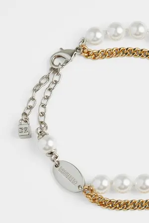 Dsquared2 Layered Chain And Pearl Bracelet With Dsq2 Plaque
