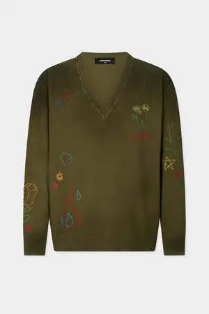 Dsquared2 Hand-embroidered V-neck Pullover - Green