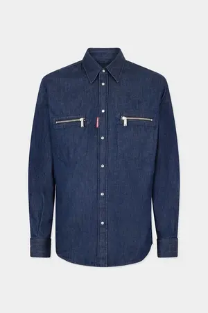 Dsquared2 Denim Biker Shirt With Zip Pockets - Blue