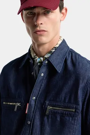 Dsquared2 Denim Biker Shirt With Zip Pockets
