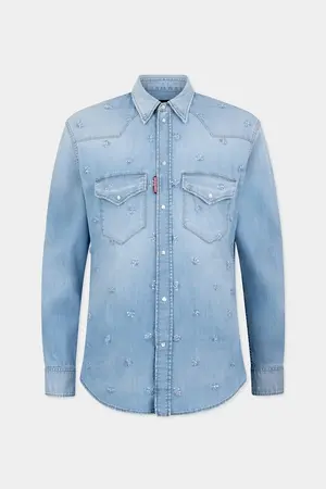Dsquared2 Super Light Wash Canadian Western Shirt - Blue