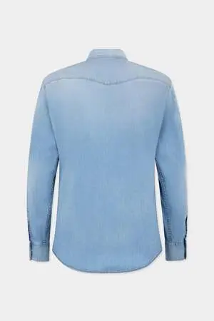 Dsquared2 Light Wash Western Shirt With 3d Flower Appliqués