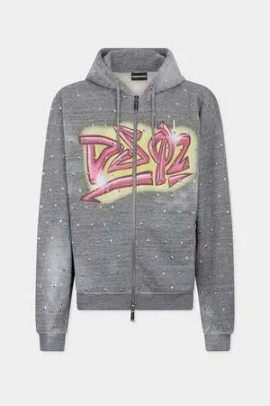 Dsquared2 Graffiti Logo Embellished Zip-up Hoodie