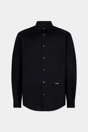 Dsquared2 Relaxed Fit Stretch Poplin Shirt With Micro Print - Black