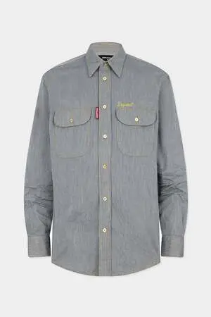 Dsquared2 Striped Denim Shirt With Embroidered Logo - Fantasy