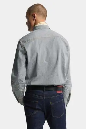Dsquared2 Striped Denim Shirt With Embroidered Logo