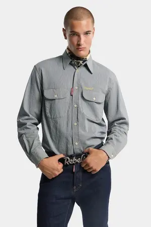 Dsquared2 Striped Denim Shirt With Embroidered Logo