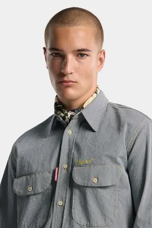 Dsquared2 Striped Denim Shirt With Embroidered Logo
