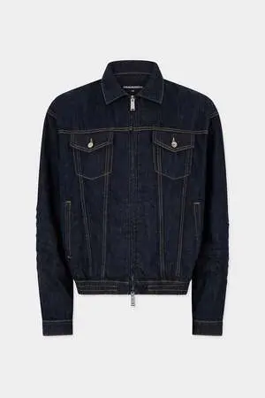 Dsquared2 Dark Wash Denim Bomber Jacket - Blue