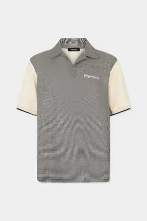 Dsquared2 Virgin Wool Linen Pied De Poule Polo - Blue