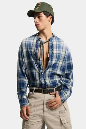 Dsquared2 Ombré Check Shirt With Mandarin Collar