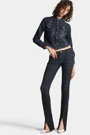 Dsquared2 Black Dusty Wash Trumpet Jeans With Slit Cuffs