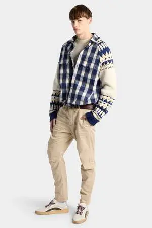 Dsquared2 Classic Check Drawstring Shirt With Norwegian-knit Sleeves