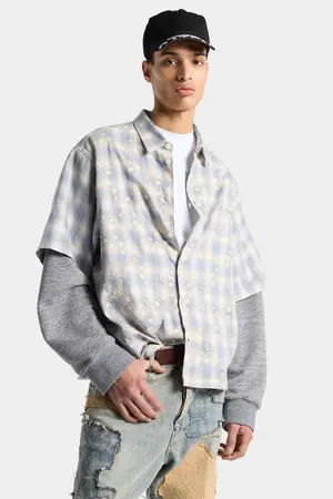 Dsquared2 Classic Check Embroidered Double Sleeve Shirt