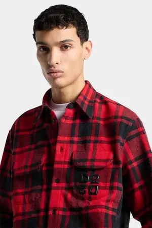 Dsquared2 Hybrid Checked Overshirt With Nylon Back And Drawstring Hem