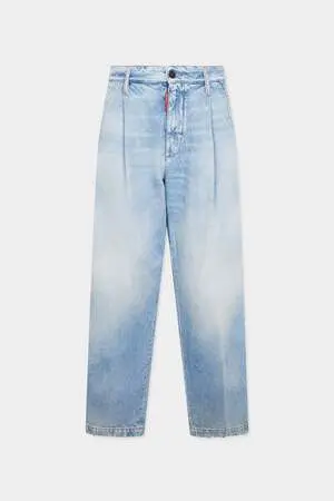 Dsquared2 Light Clean Wash One-pleat Loose Fit Denim Trousers - Blue