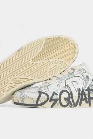 Dsquared2 Calf Leather Graffiti Low Top Sneakers - Fantasy