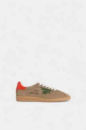 Dsquared2 Low-top Suede And Leather Sneakers With Maple Leaf Motif - Beige