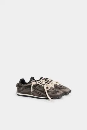 Dsquared2 Distressed Leather Lace-up Sneakers - Black