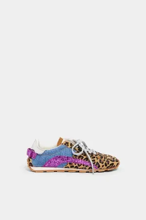 Dsquared2 Wild2" Print And Denim Lace-up Sneakers - Leopard