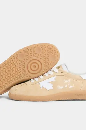 Dsquared2 Suede Sneakers With Maple Leaf Motif - Sand