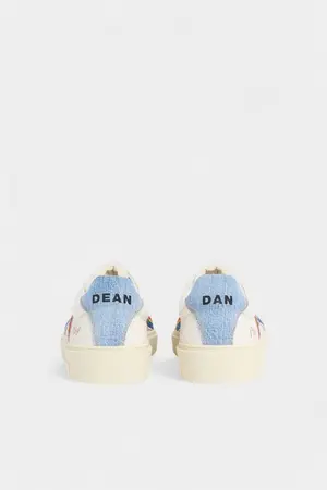 Dsquared2 Perforated Leather And Suede Low-top Sneakers With Sequined Rainbow Detail