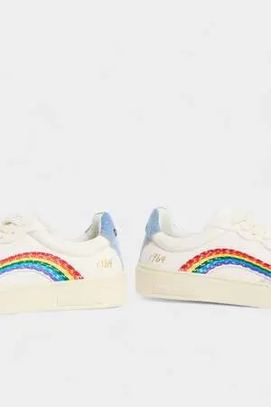 Dsquared2 Perforated Leather And Suede Low-top Sneakers With Sequined Rainbow Detail