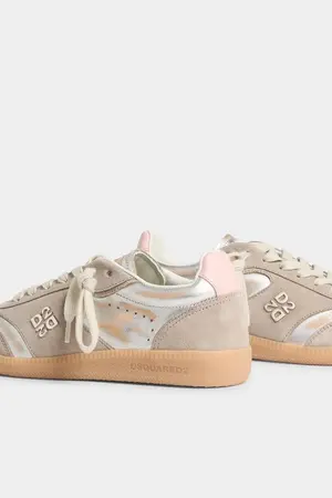 Dsquared2 Suede Low-top Sneakers With Laminated Accents And Metal Logo - Silver