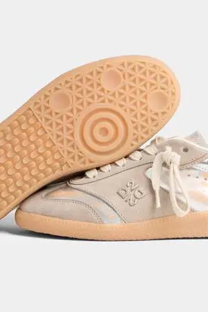 Dsquared2 Suede Low-top Sneakers With Laminated Accents And Metal Logo - Silver