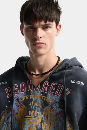 Dsquared2 Rock Wash Long & Lean Fit Hoodie - Grey