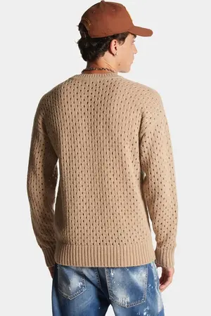 Dsquared2 Openwork Knit Alpaca Wool Crewneck Pullover - Black