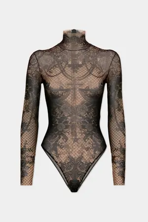 Dsquared2 Tattoo Print High-neck Bodysuit