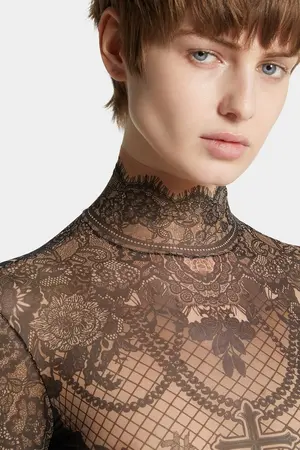 Dsquared2 Tattoo Print High-neck Bodysuit